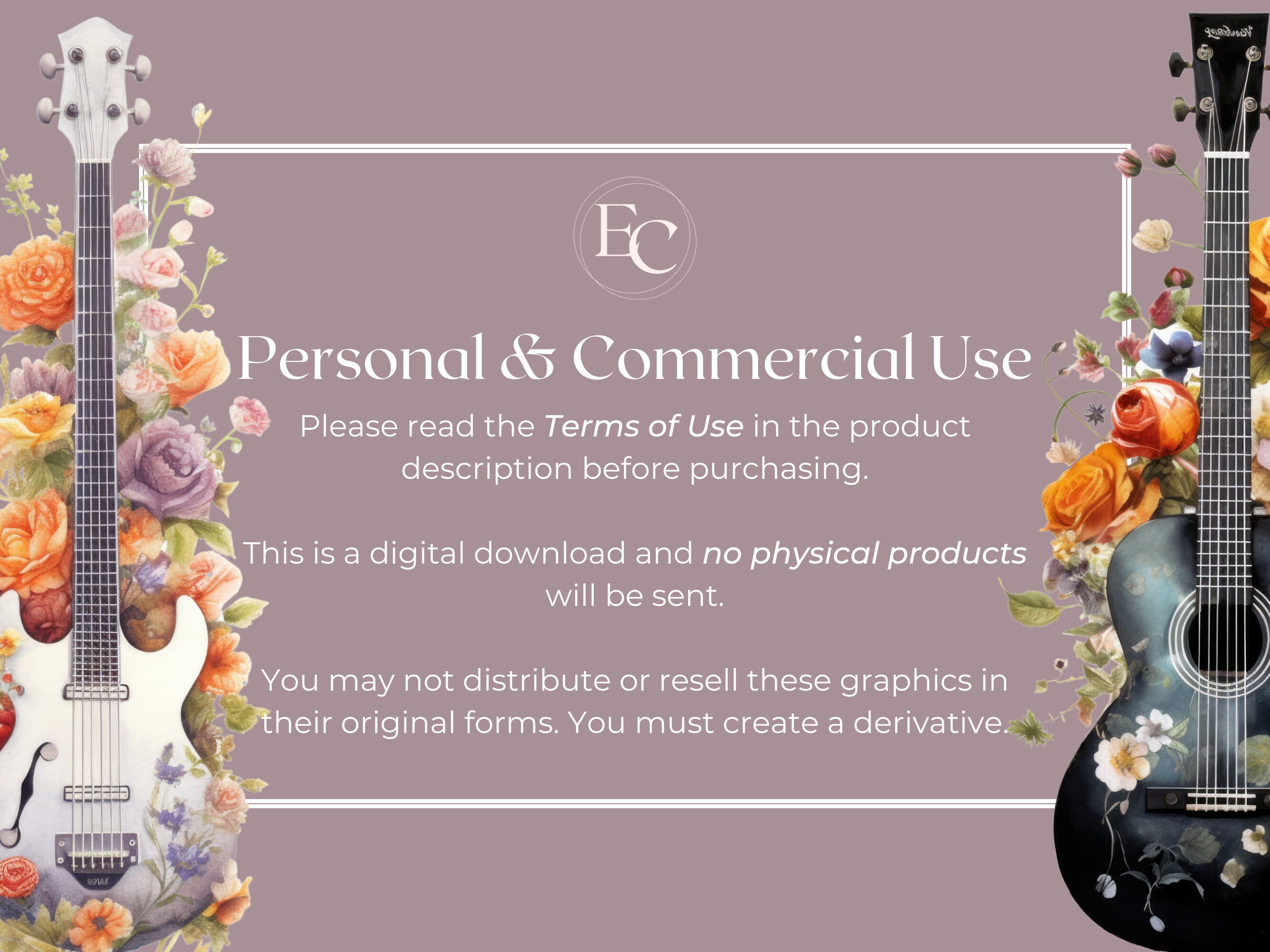 Floral Guitars Watercolor Clipart Bundle, Floral Musical Instrument ...