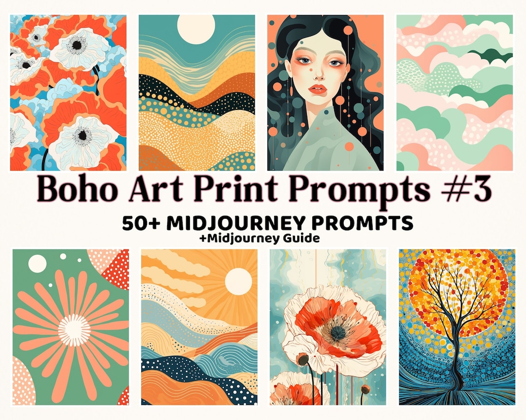 50 Boho Art Print Designs Midjourney Bohemian Inspired Art Prompts AI ...