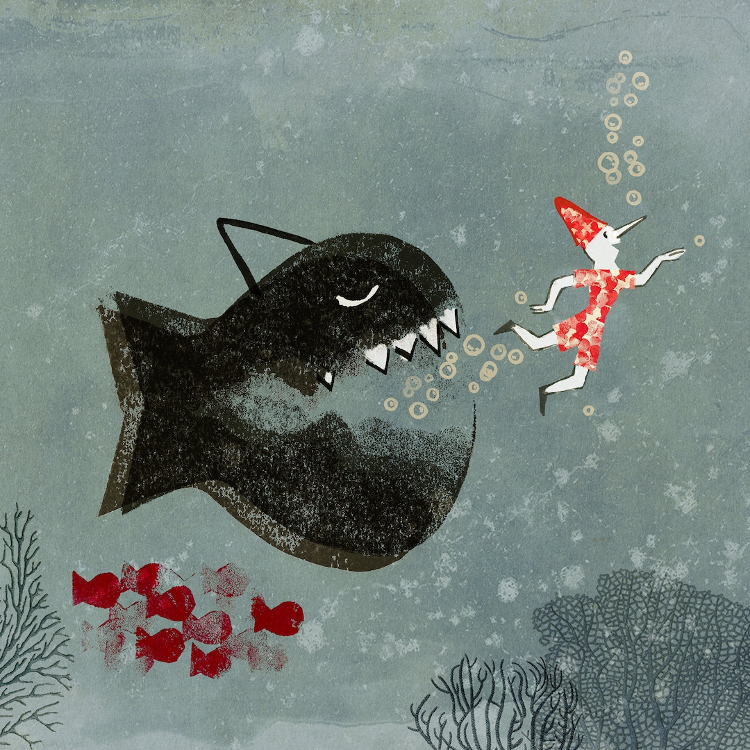 Pinocchio With Whale Original Fine Art Print, Hand Painted Whimsical ...