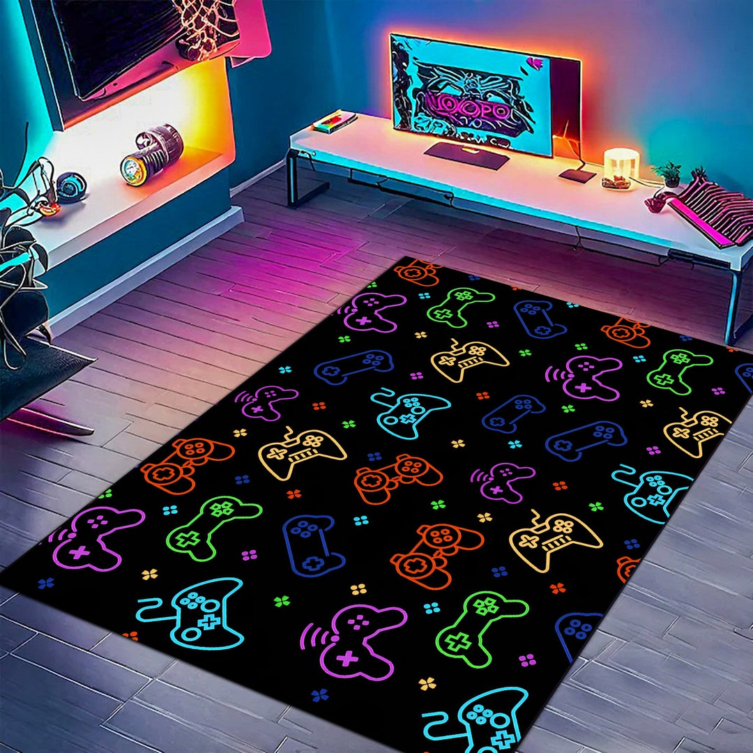 Joysticks Rug, Neon Game Rug, Gaming Room Rug, E-sport Rug, Game ...