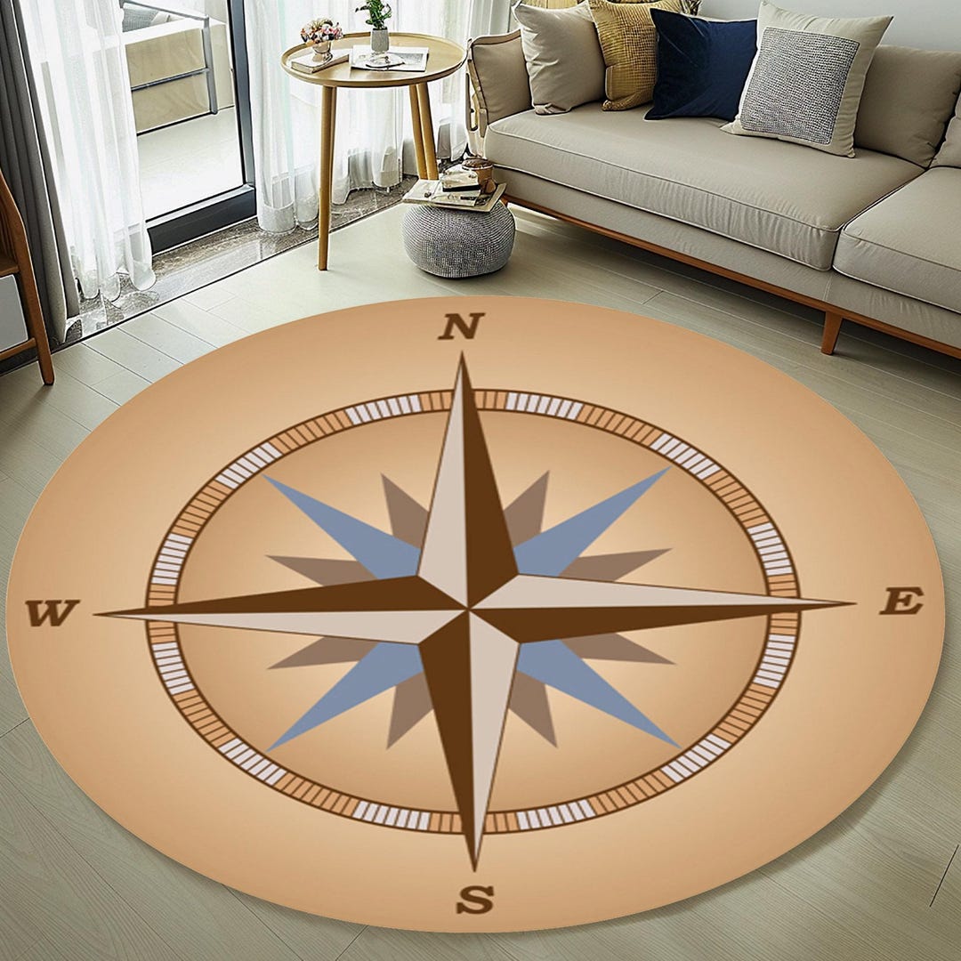 Compass Rug,round Compass Medallion Carpet,living Room Rug, Non-slip ...