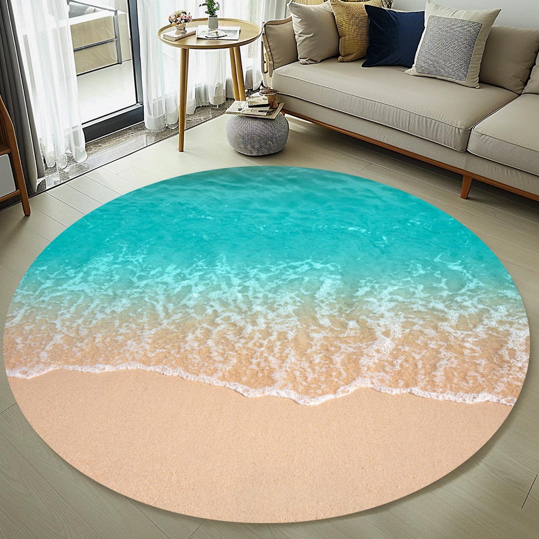 Beach Rug, Sea Rug, Beach Round Rug,wave Rug, Nautical Rug, Clear Beach ...
