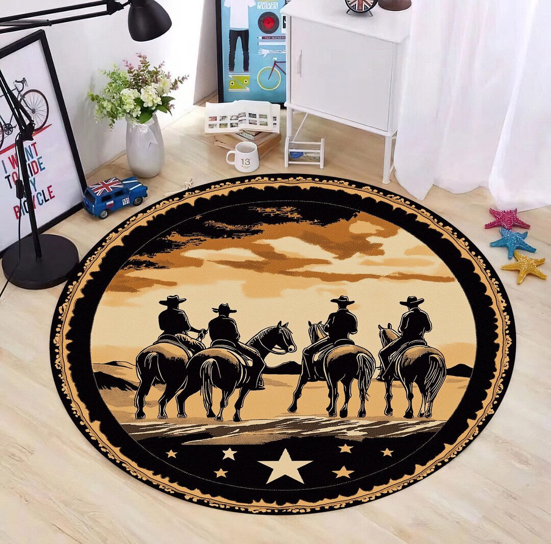 Western Rug, Cowboy Rug, Horses Rug, Cowboy Hat Rug, Wild Rug, American ...