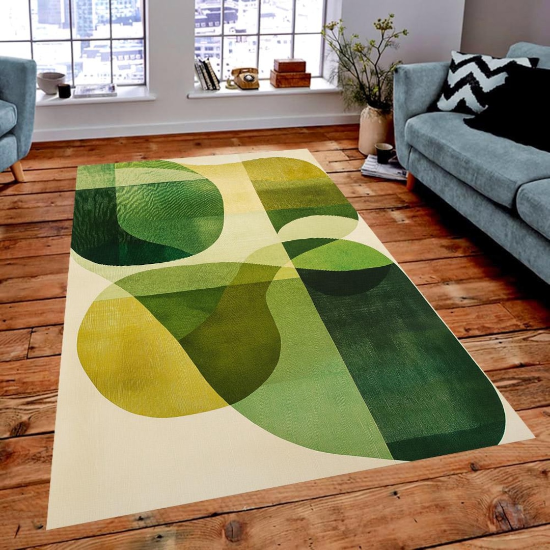 Mid Century Modern Rug: Green Geometric Velvet Area Rug - Etsy