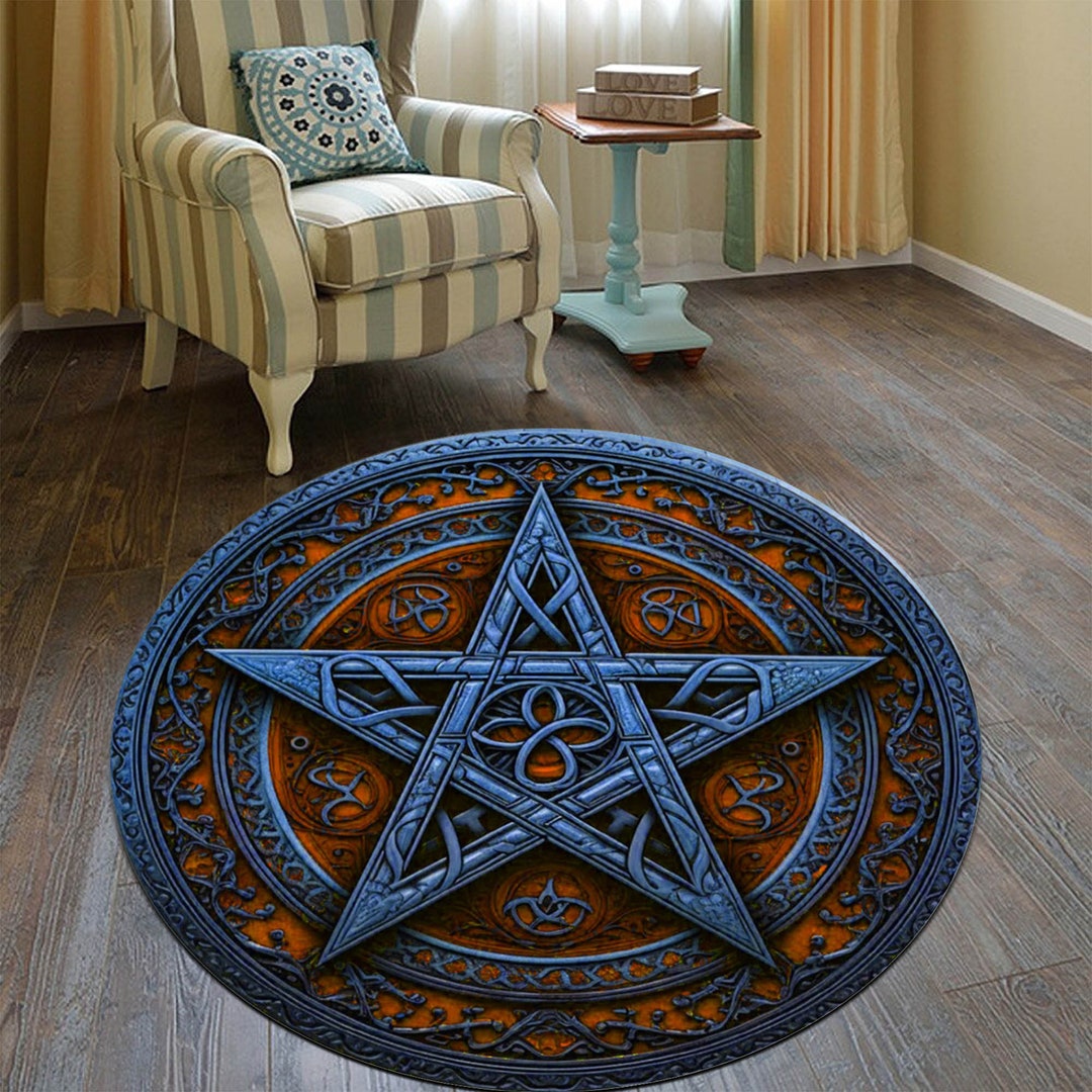 Pentagram Rug, Pentagram Round Rug, Protection Symbol Rug, Gothic ...