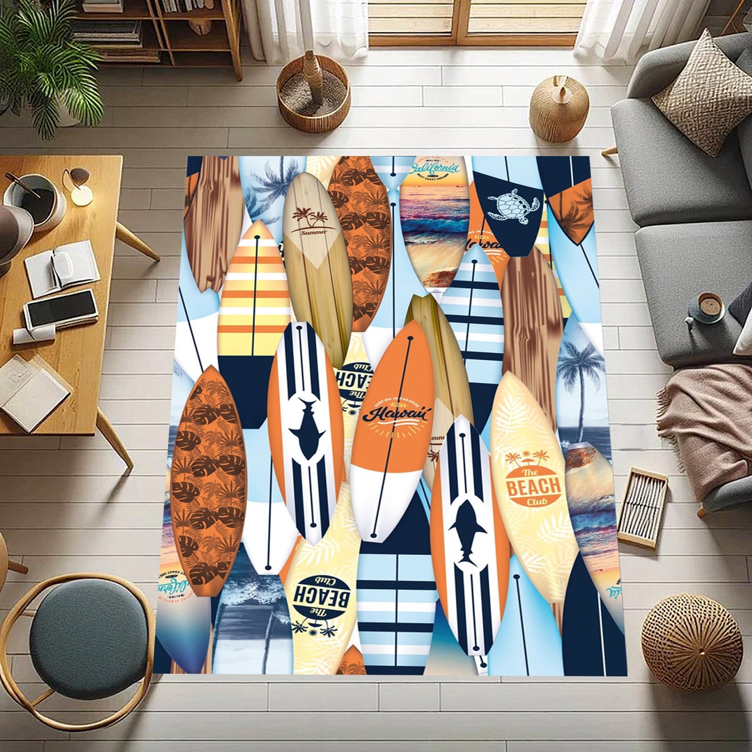 Surfboard Rug, Sea Wave Surf Rug, Sea Sports Rug, Beach Rug, Surfing ...