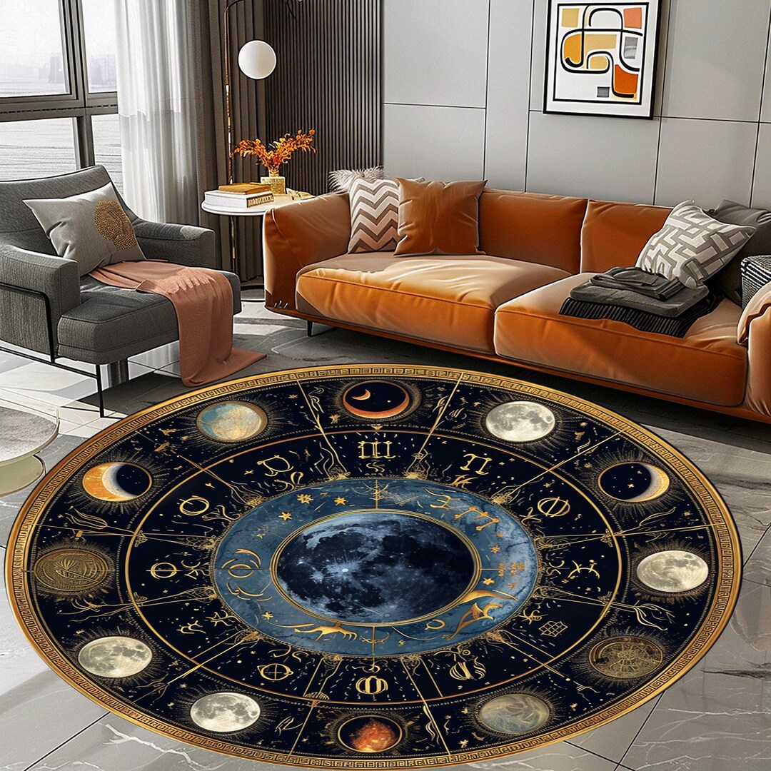 Lunar Calendar Rug,moon Round Rug, Full Moon Rug,moon Planet Rug ...