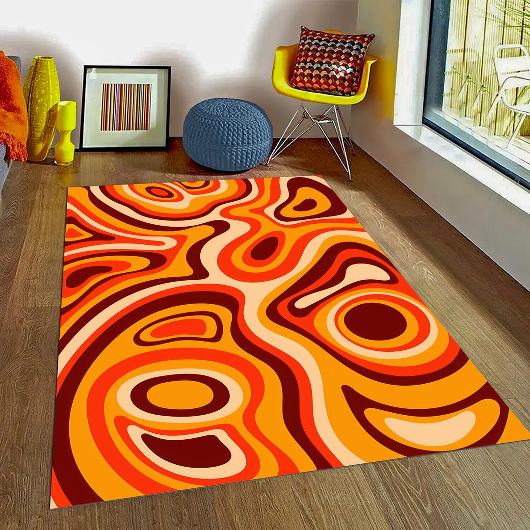 Retro Rug, Retro Groovy Rug, Groovy Patterned Rug, Hippie Rug, Modern ...