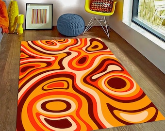 Retro Rug, Retro Groovy Rug, Groovy Patterned Rug, Hippie Rug, Modern ...