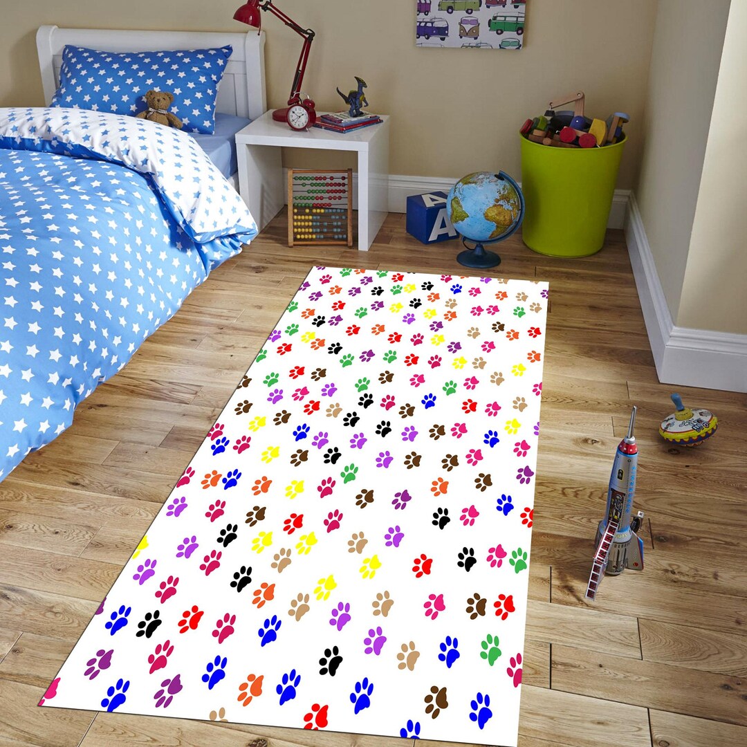 Colorful Paw Print Rug: Kids Room Hallway Runner - Etsy