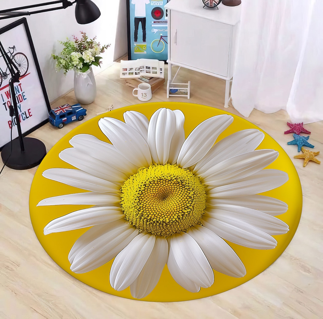 Daisy Rug,white Daisy Rug,round Rug,daisy Design Rug,daisy Decorative ...