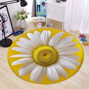 Daisy Rug,white Daisy Rug,round Rug,daisy Design Rug,daisy Decorative ...