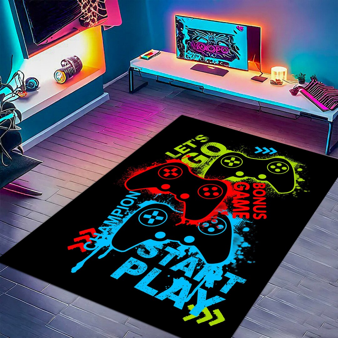 Neon Game Controller Rug: Gamer Room Decor - Etsy
