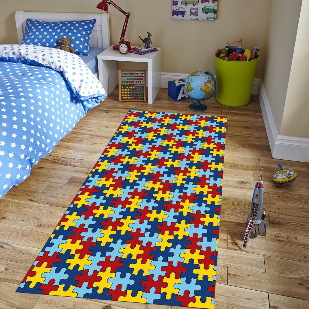 Puzzle Rug, Colorful Puzzle Rug, Kids Room Rug, Puzzle Runner Rug ...