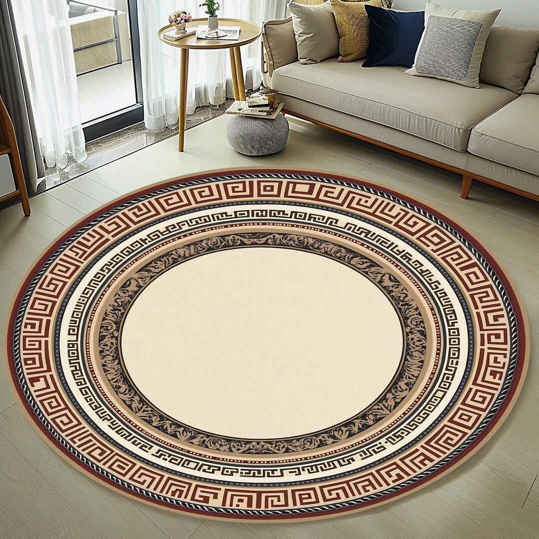 Greek Pattern Rug, Greek Pattern Decor Rug, Greek Round Rug,greek Key ...