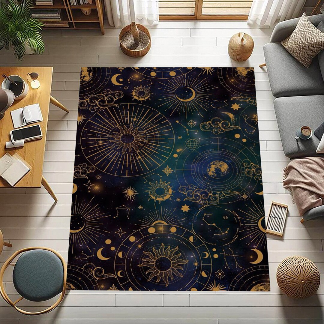 Astrology Rug: Zodiac, Moon Phases, Starry Night Theme - Etsy
