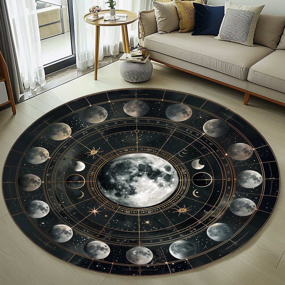 Lunar Calendar Rug,moon Round Rug, Full Moon Rug,moon Planet Rug ...