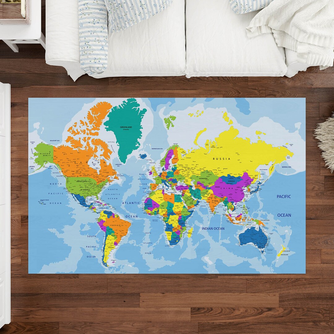 World Map Rug, Education Rug, Map Rug, World Map, Design Pattern Rug ...