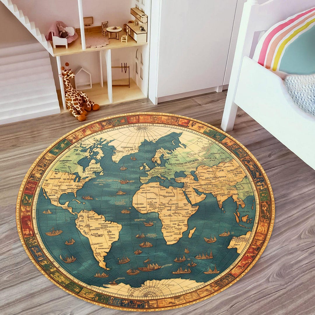 World Map Round Rug: Geography Home Decor - Etsy