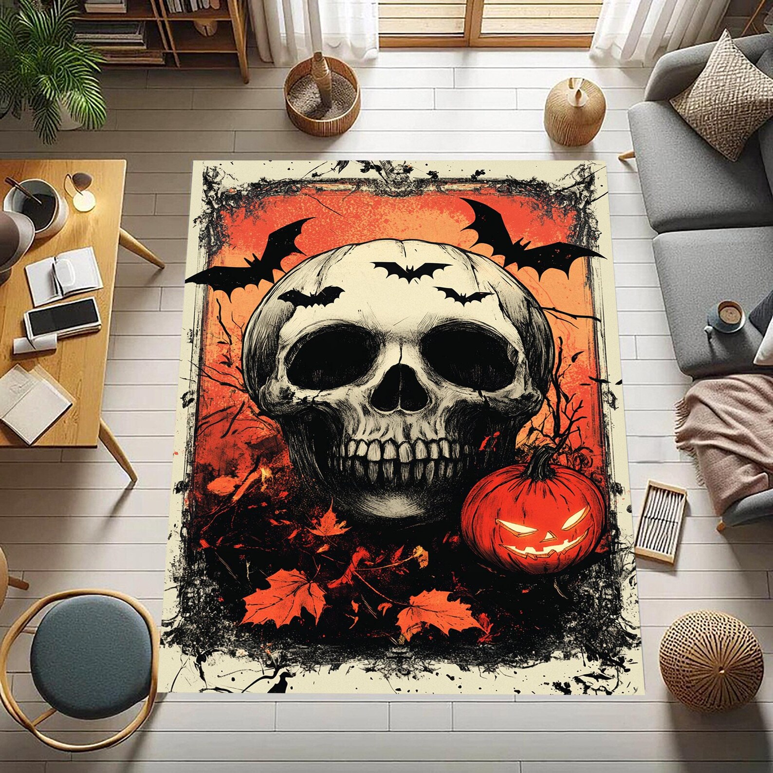 Skull Rug,horror Rugs,pumpkin Rug, Halloween Themed Rug,retro Decor ...