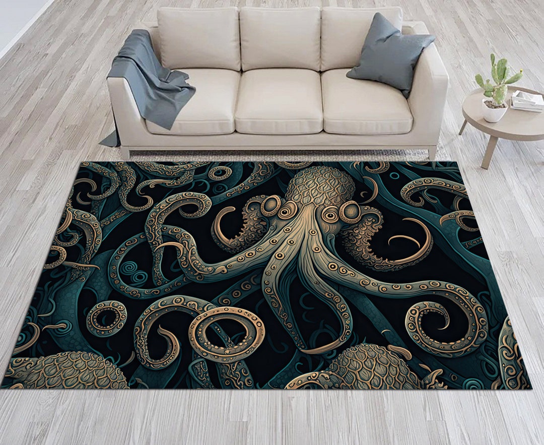 Octopus Area Rug, Modern Ocean Animal Design, Blue Nursery Rug - Etsy