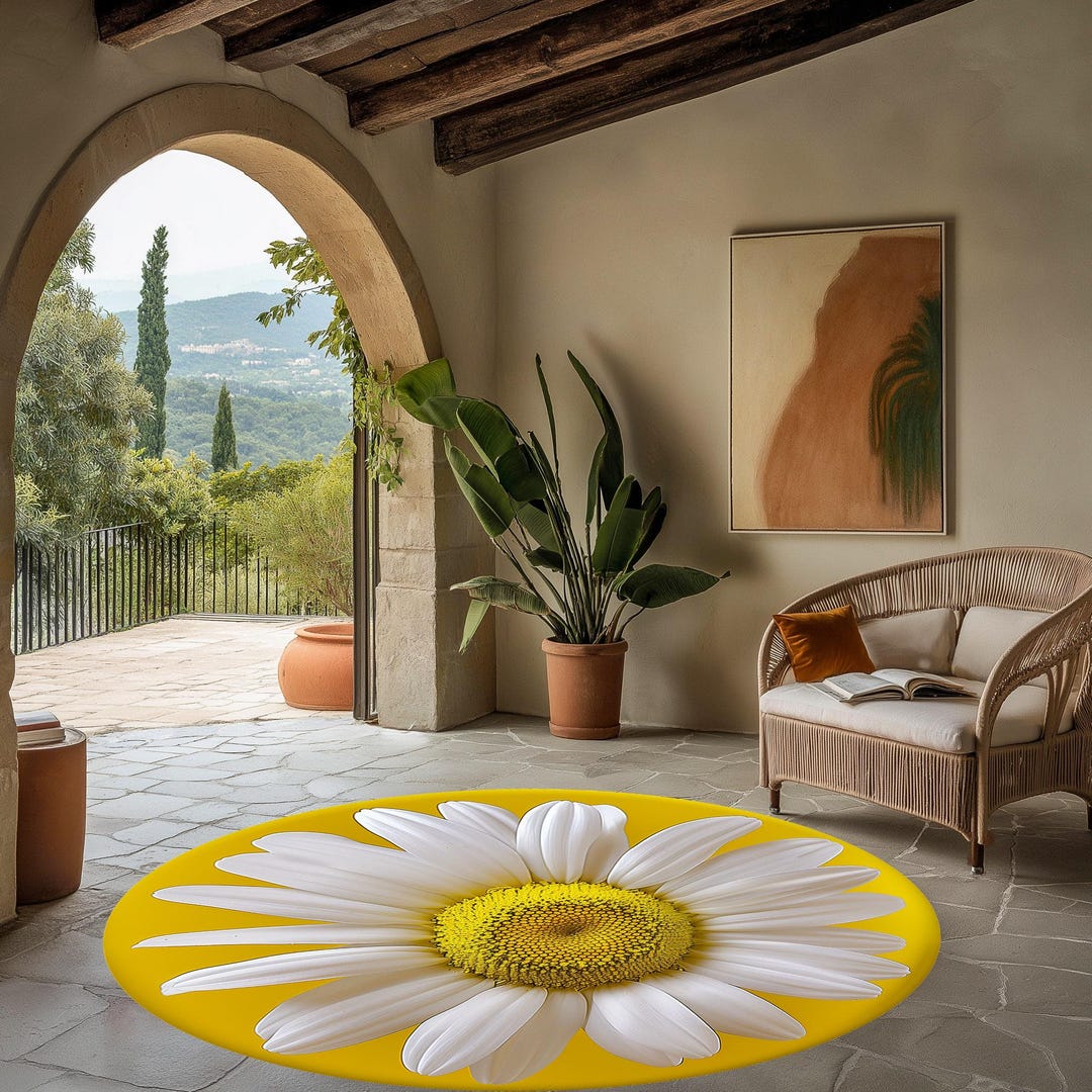 Daisy Rug,white Daisy Rug,round Rug,daisy Design Rug,daisy Decorative ...