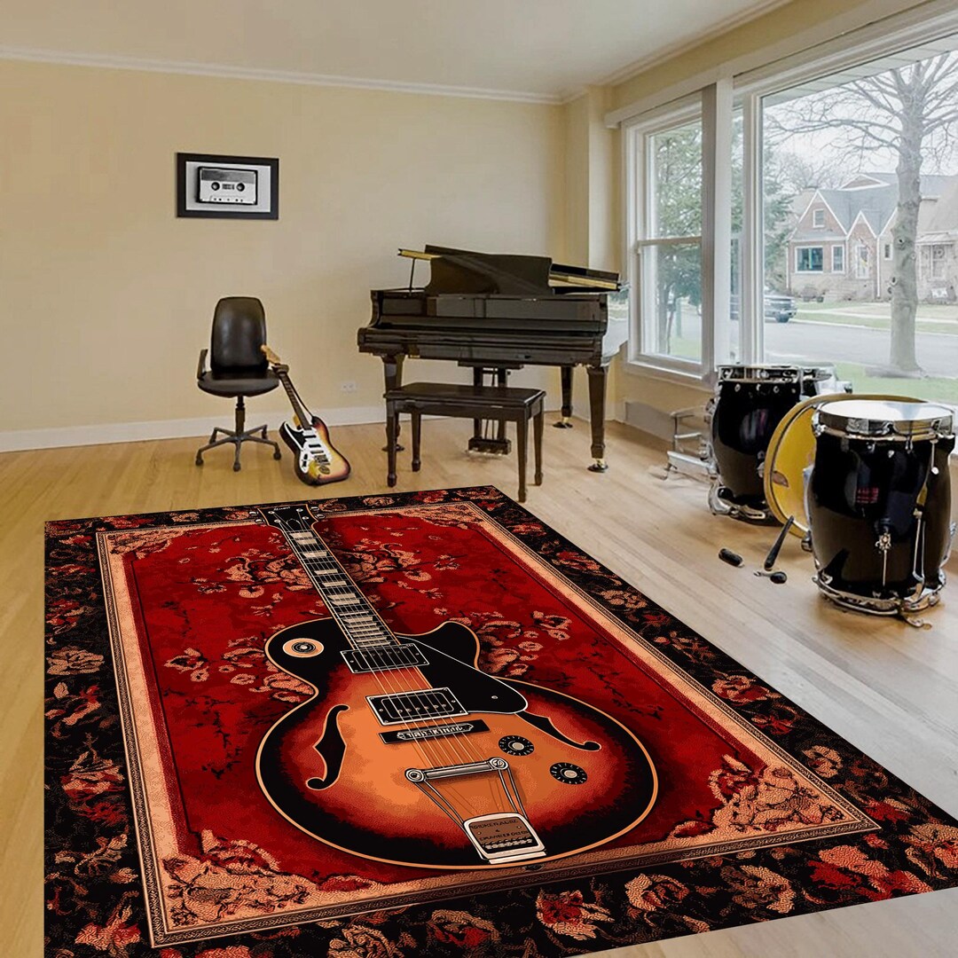 Guitar, Neon Guitar Rug, Guitar Themed Rug, Guitar Design Rugs, Music ...