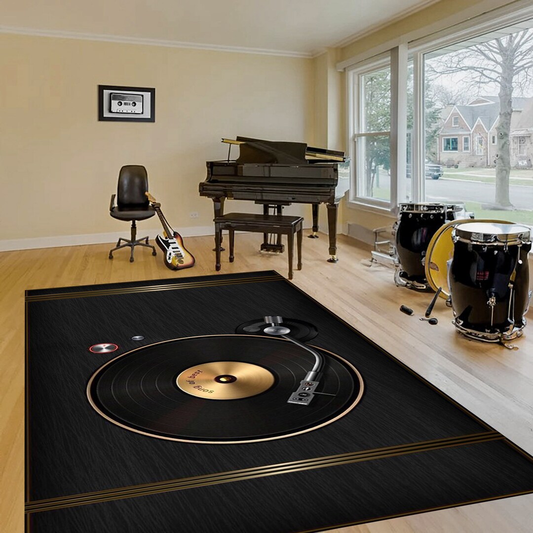 Retro Record Rug, Record Rug, Abstract Rug, Black Rug, Music Rug, Music ...