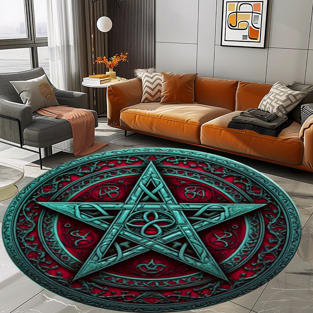 Pentagram Rug, Pentagram Round Rug, Protection Symbol Rug, Gothic ...