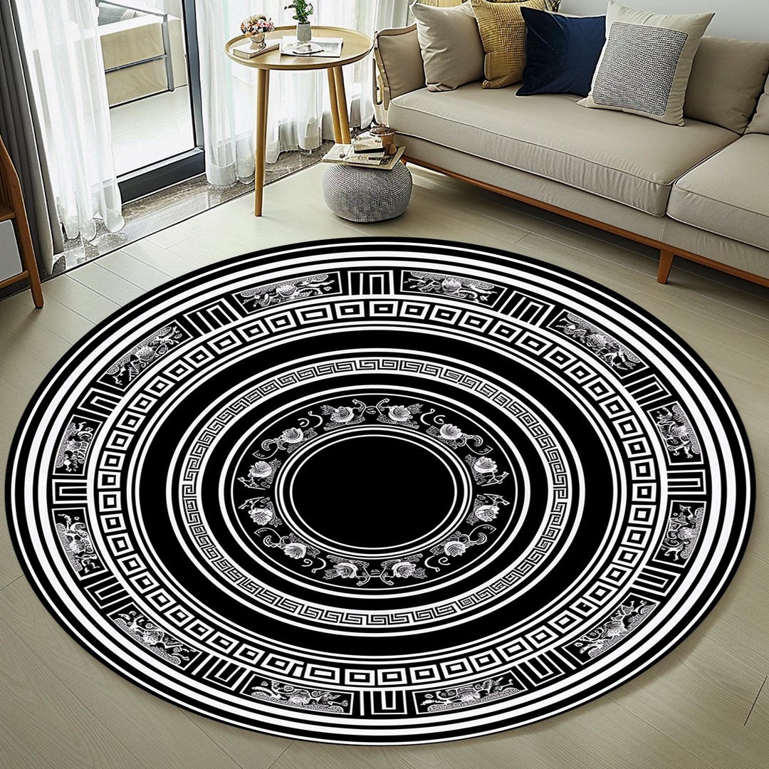 Greek Pattern Rug, Greek Pattern Decor Rug, Greek Round Rug,greek Key ...