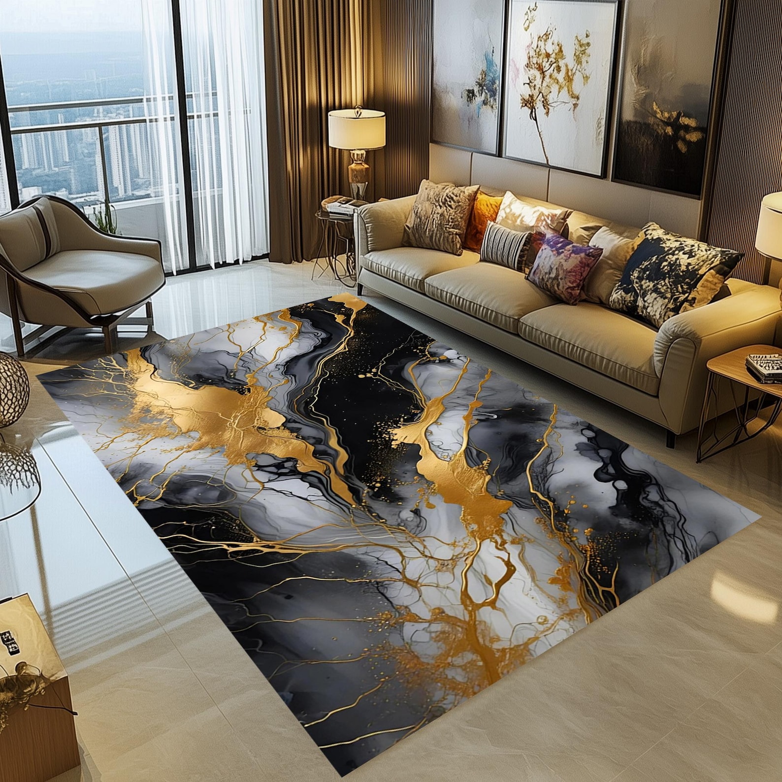 Marble Rug,classic Rug, Black Marble Rug,black Marble Rug, Abstract ...