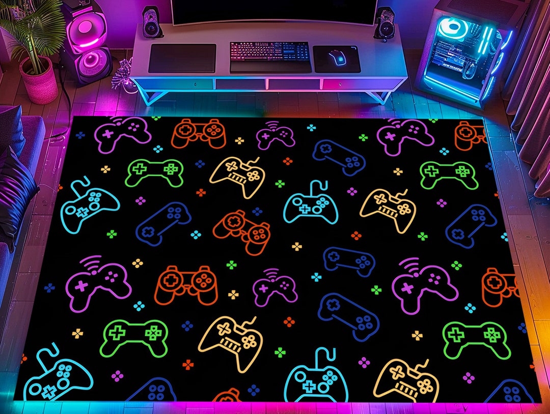 Joysticks Rug, Neon Game Rug, Gaming Room Rug, E-sport Rug, Game ...