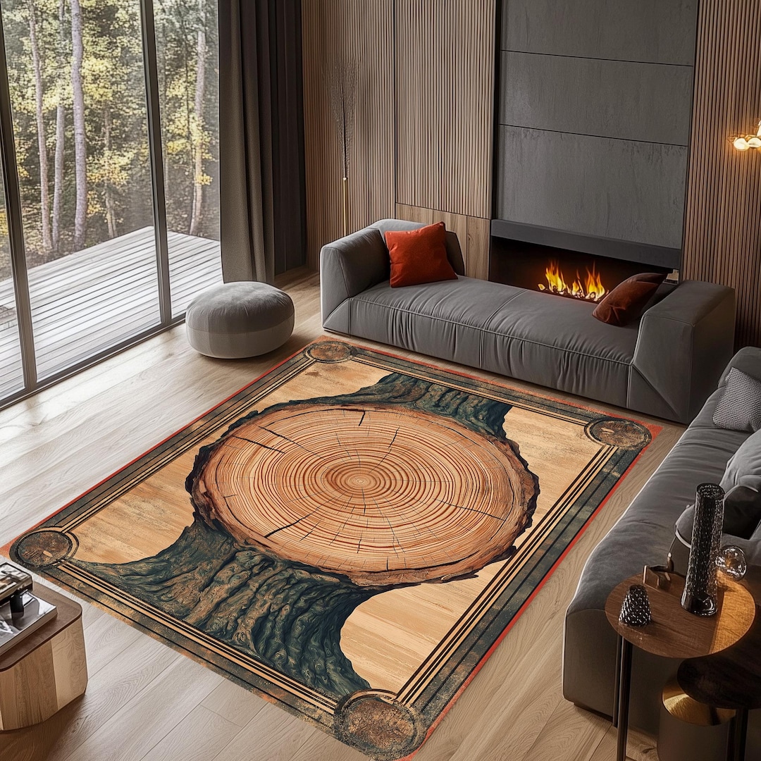 Wood Rug,tree Ring Rug,farmhouse Rugs,tree Stump Rug,wood Look Rug ...