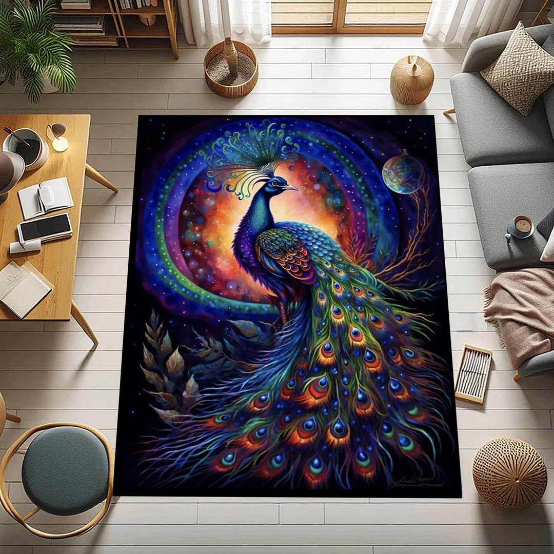 Peacock Rug, Peacock Patterned Rug, Animal Decor Rug, Decorative Rug ...