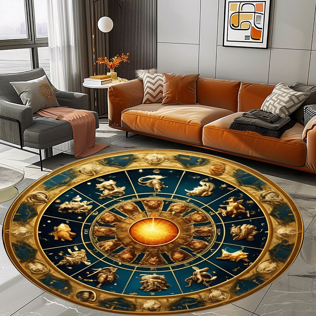 Zodiac Rug: Round Horoscope Design, Astrology Decor - Etsy