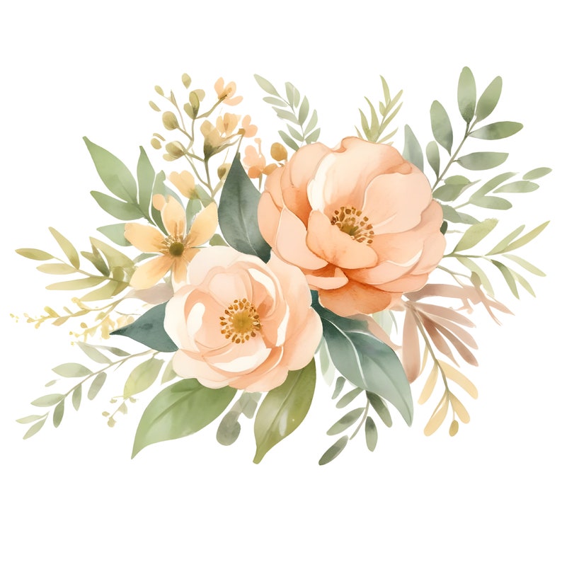 Watercolor Peach Flower Clipart Collection, Flower Bouquet, Peach ...