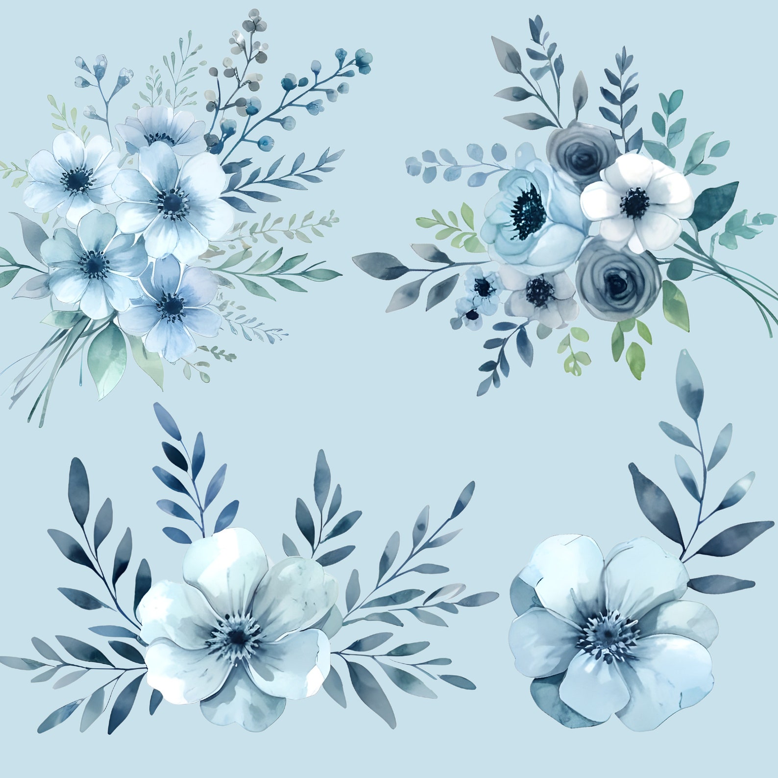 Watercolor Dusty Blue Flower PNG, Dusty Blue Floral Clipart, Flower ...