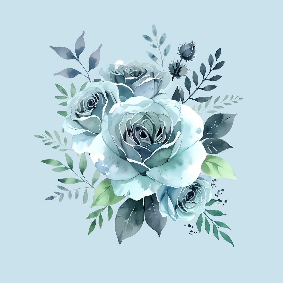 Watercolor Dusty Blue Flower PNG, Dusty Blue Floral Clipart, Flower ...