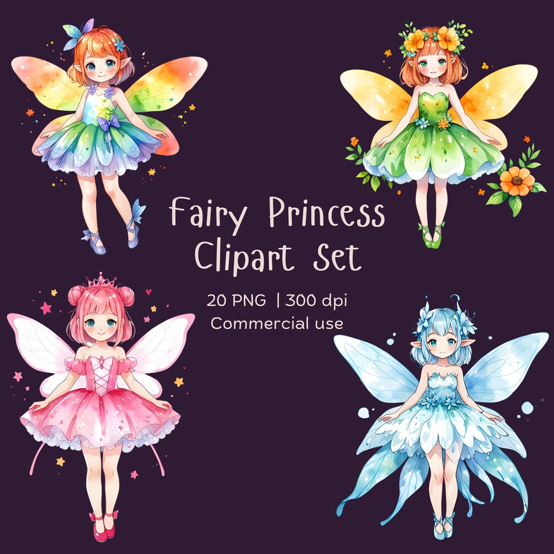 Watercolor Fairy Princess PNG Bundle, Clipart Set, Fairy PNG, Princess ...