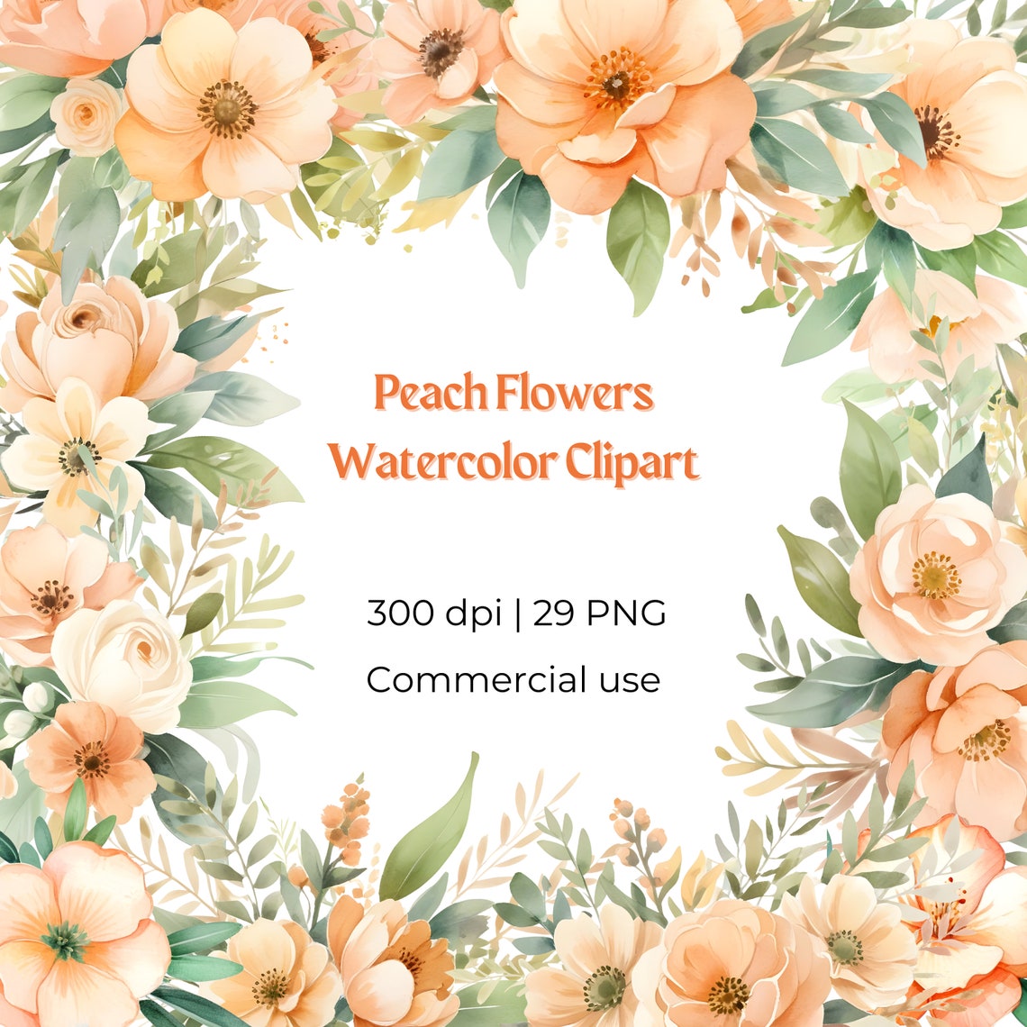 Watercolor Peach Flower Clipart Collection, Flower Bouquet, Peach ...