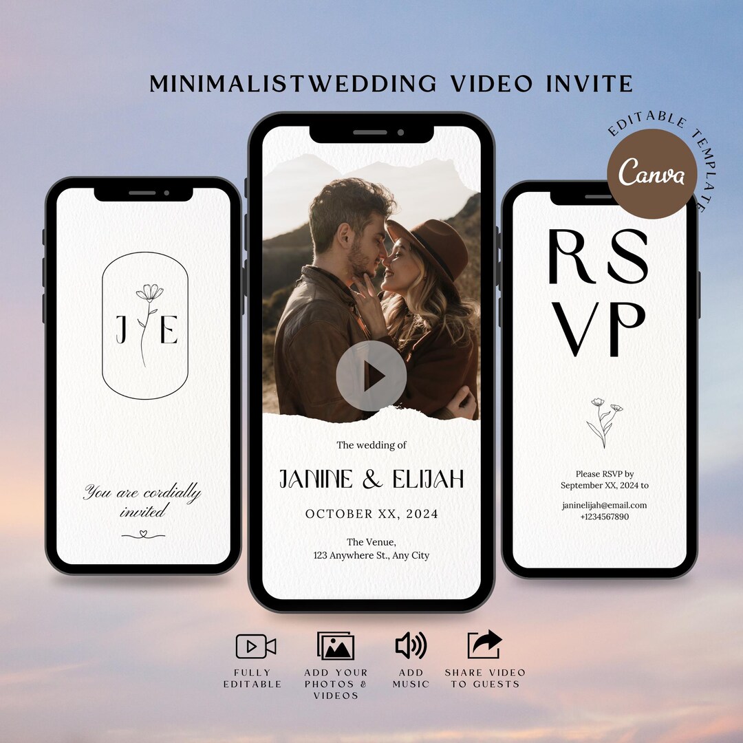Digital Wedding Invitation Template, Minimalist Animated Wedding ...