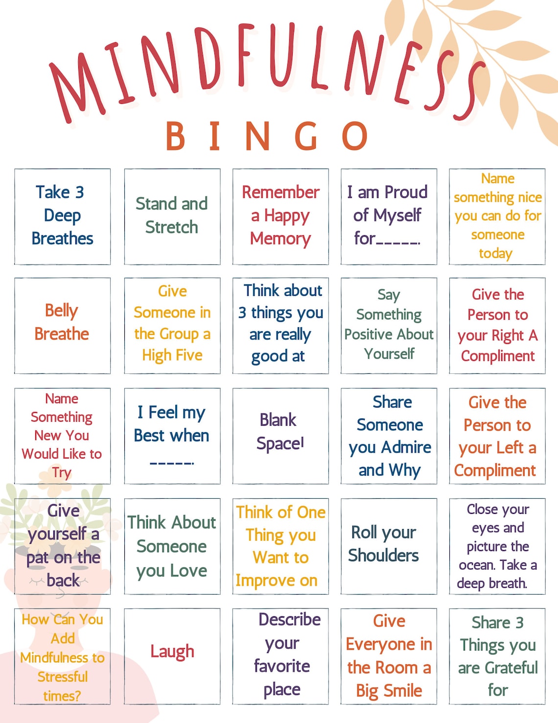 Mindfulness BINGO Game - 10 Player - School Counseling Activity ...