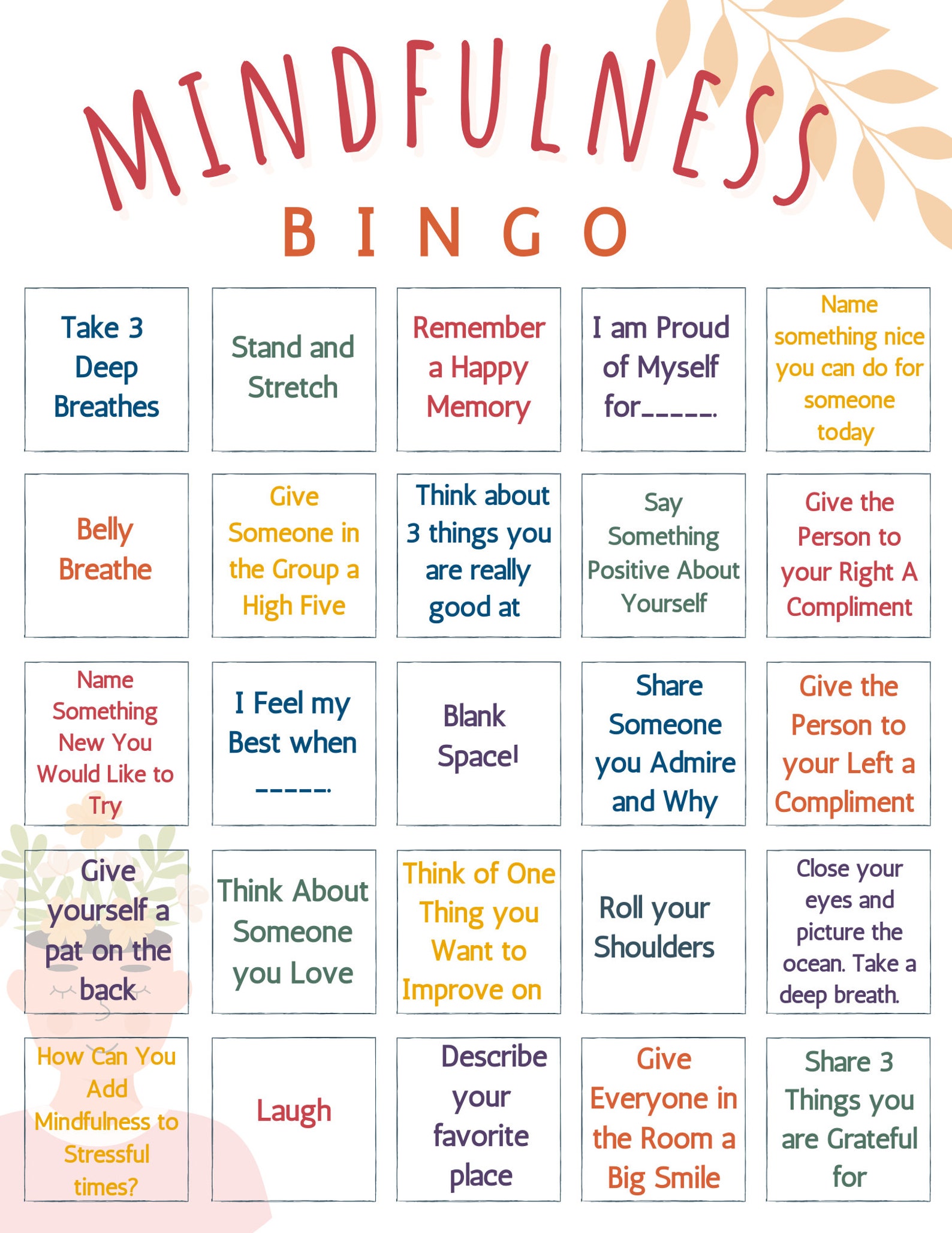 Mindfulness BINGO Game - 10 Player - School Counseling Activity ...