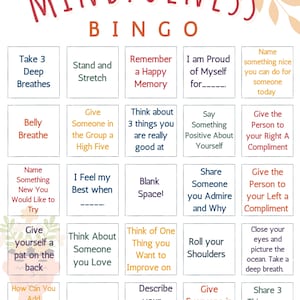 Mindfulness BINGO Game School Counseling Activity Lesson SEL Coping ...