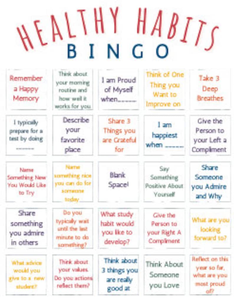 Healthy Habits BINGO 10 Player Counseling Habit Building Game - Etsy