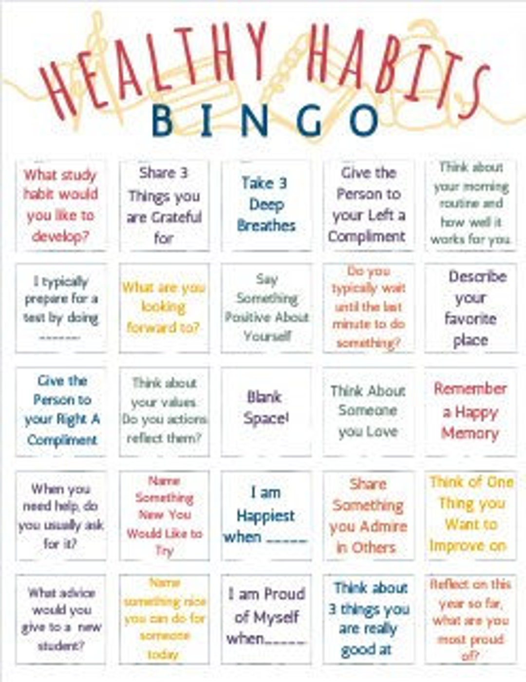 Healthy Habits BINGO 10 Player Counseling Habit Building Game - Etsy