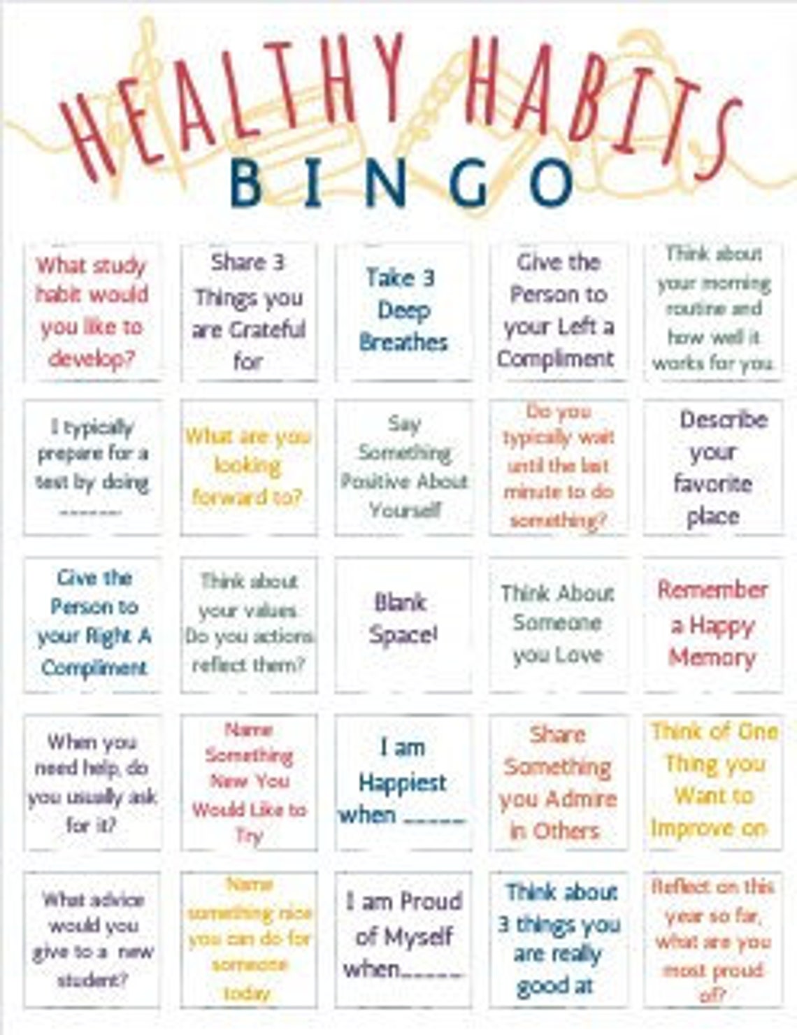 Healthy Habits BINGO - 10 Player - School Counseling Activity ...