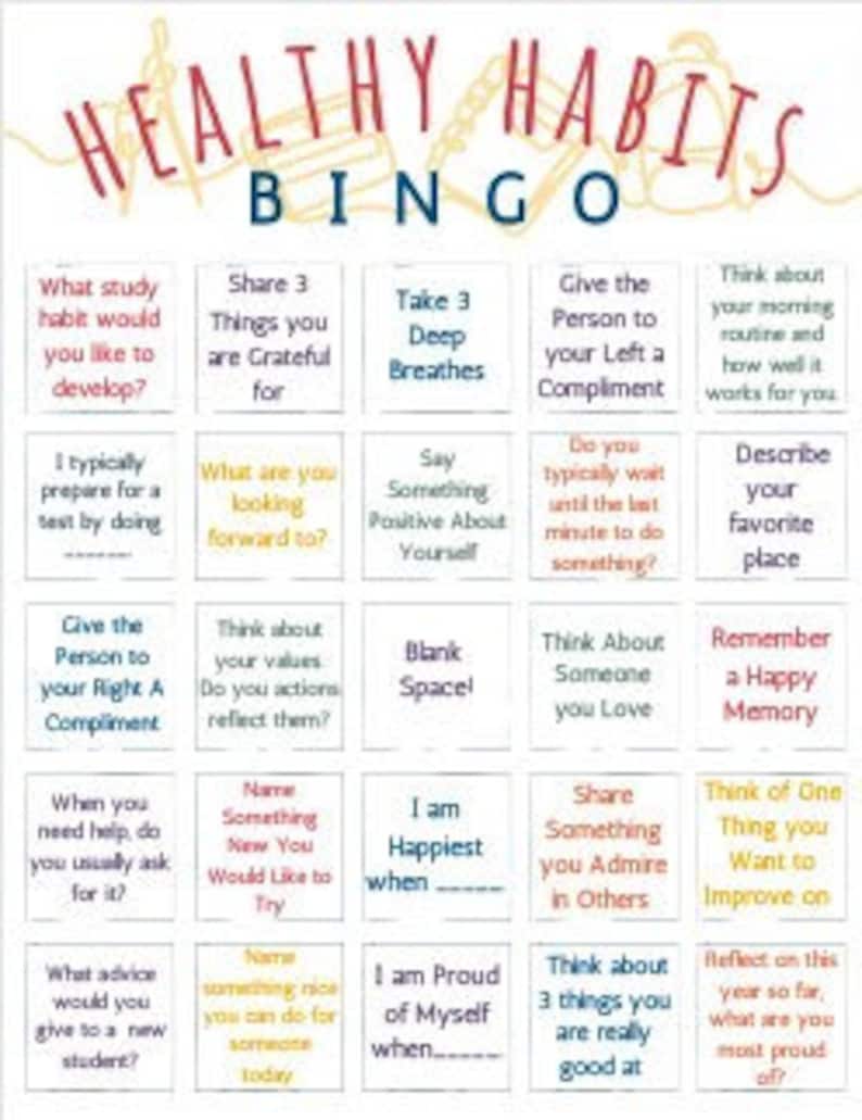 Healthy Habits BINGO - 10 Player - School Counseling Activity ...