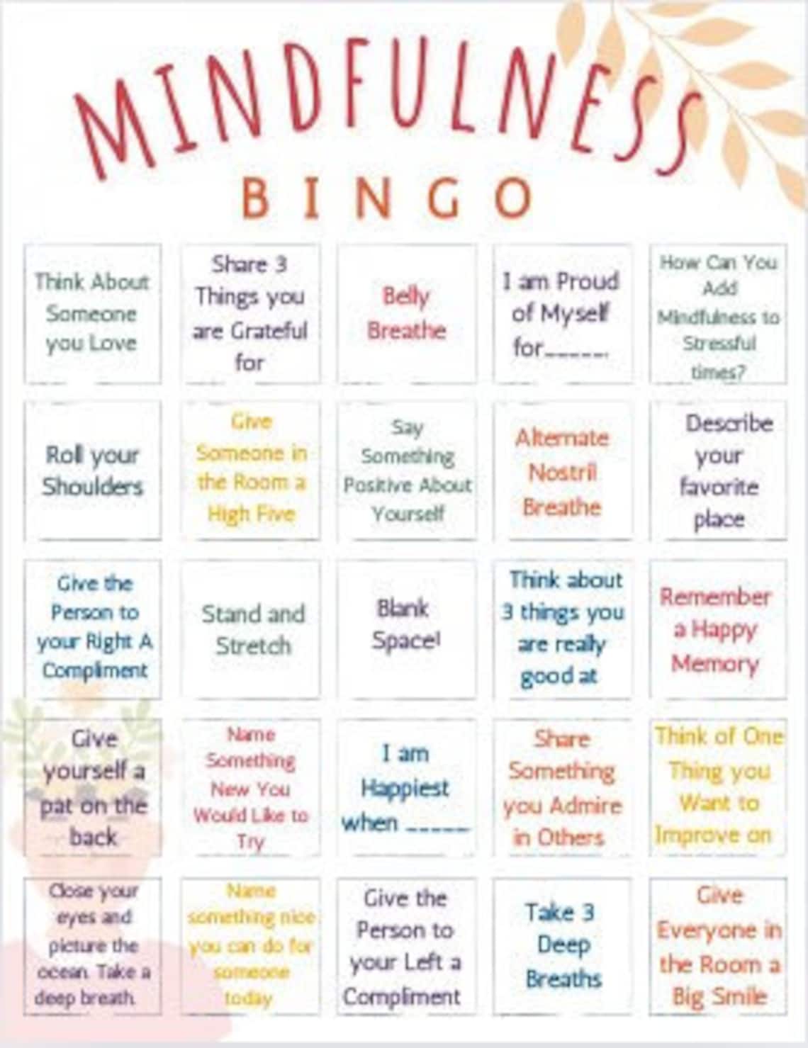 Mindfulness BINGO Game - 20 Player - School Counseling Activity ...