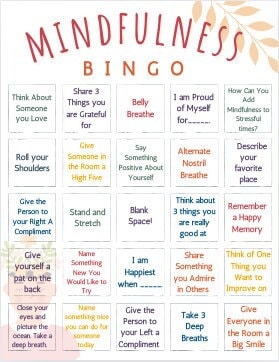 Mindfulness BINGO Game - 20 Player - School Counseling Activity ...